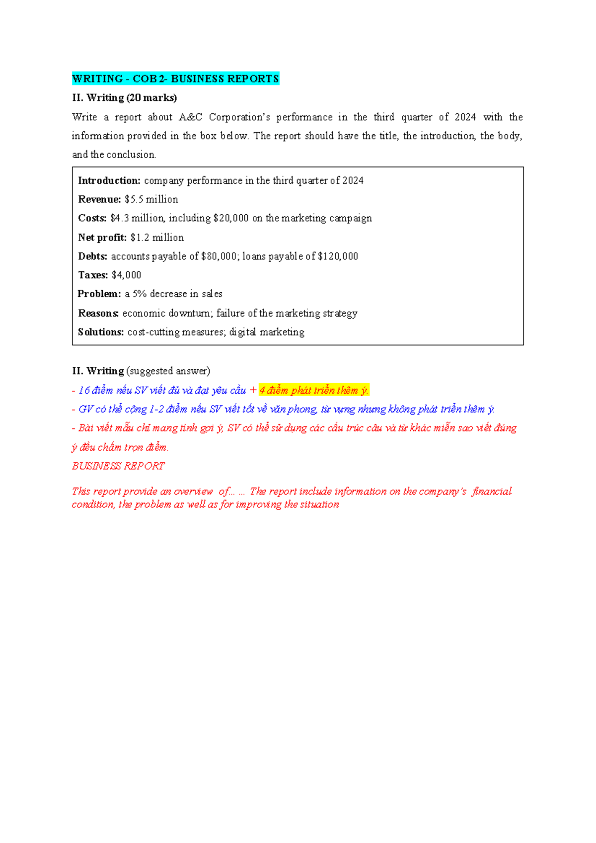 COB 2 Business Report: Q3 2024 Performance Analysis - Studocu