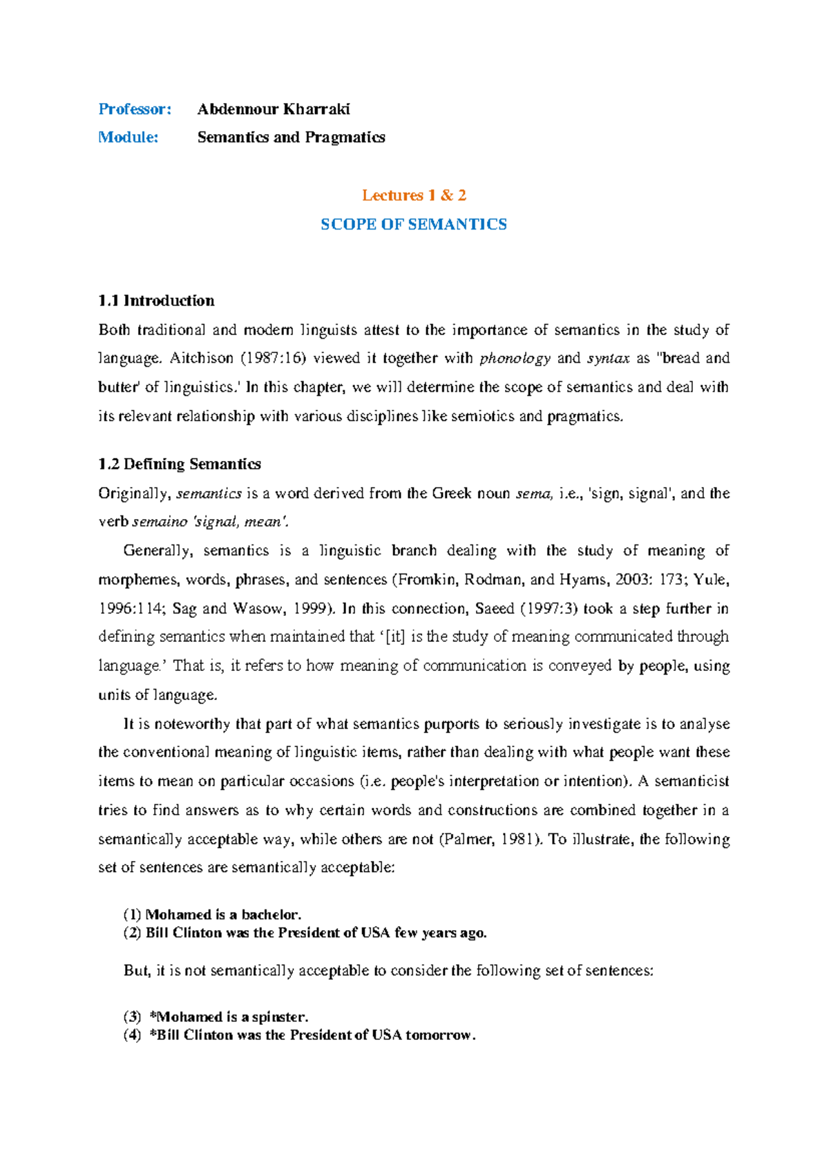 Semantics Lesson 1 & 2 Overview - Scope and Definitions - Studocu