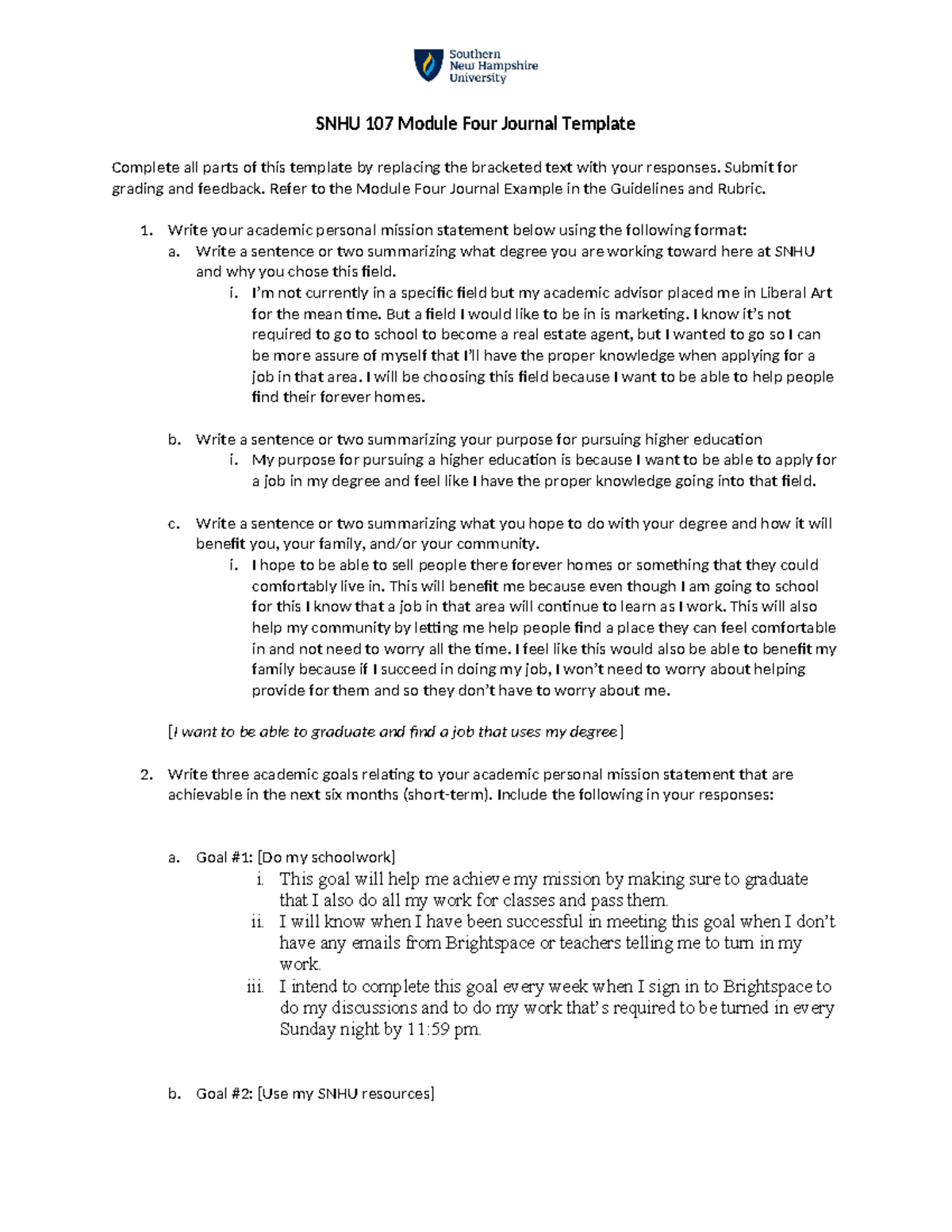 SNHU 107 Module Four Journal Template 2 - SNHU 107 Module Four Journal ...