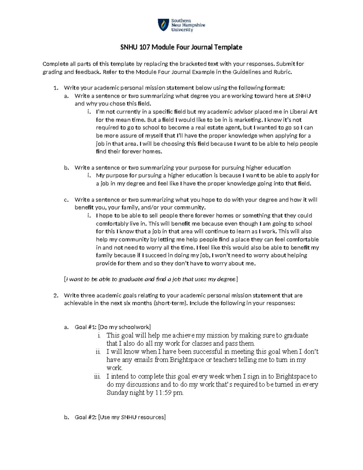 SNHU 107 Module Three Journal: Resources and Support for Success - Studocu