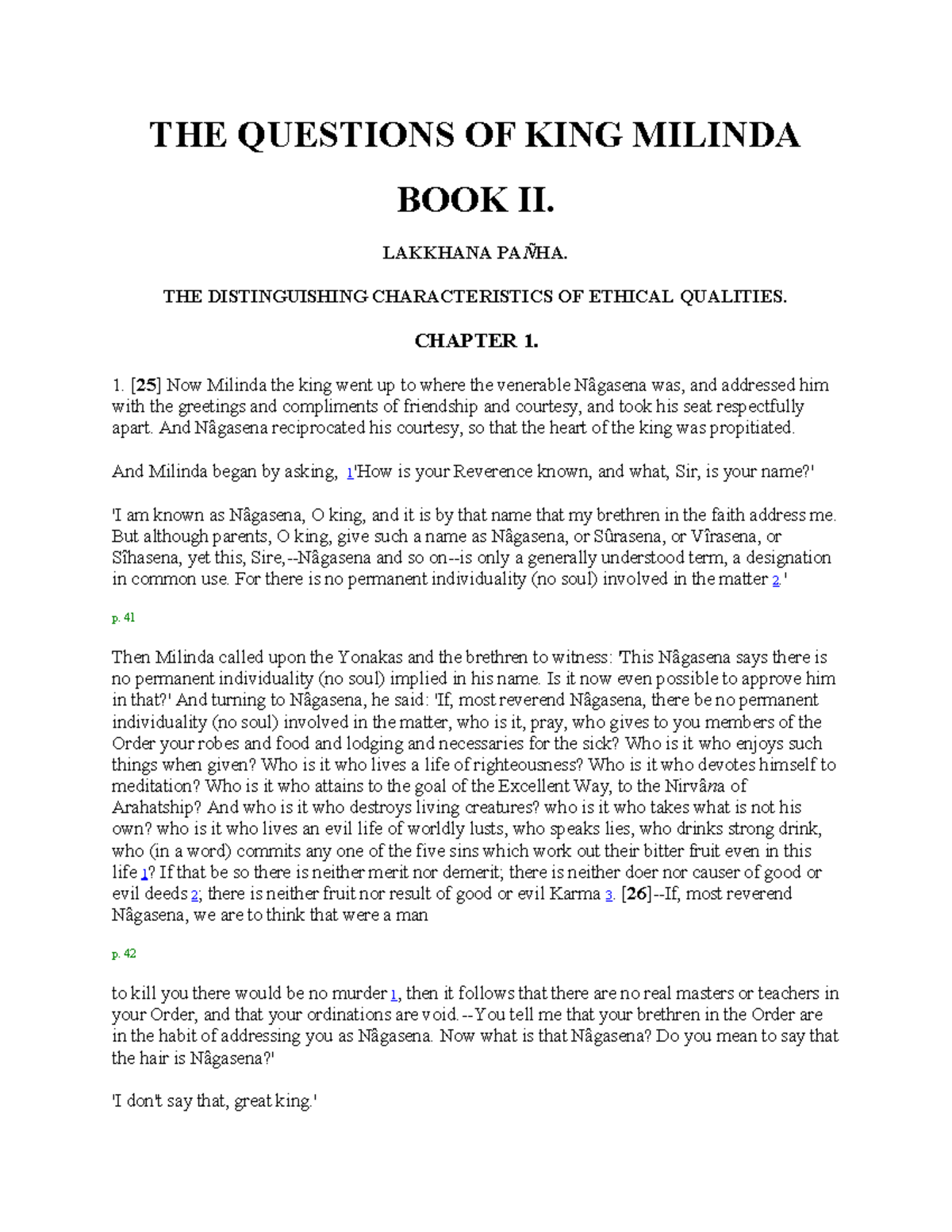 The Questions of King Milinda: Book II, Lakkhana Pañha Insights - Studocu