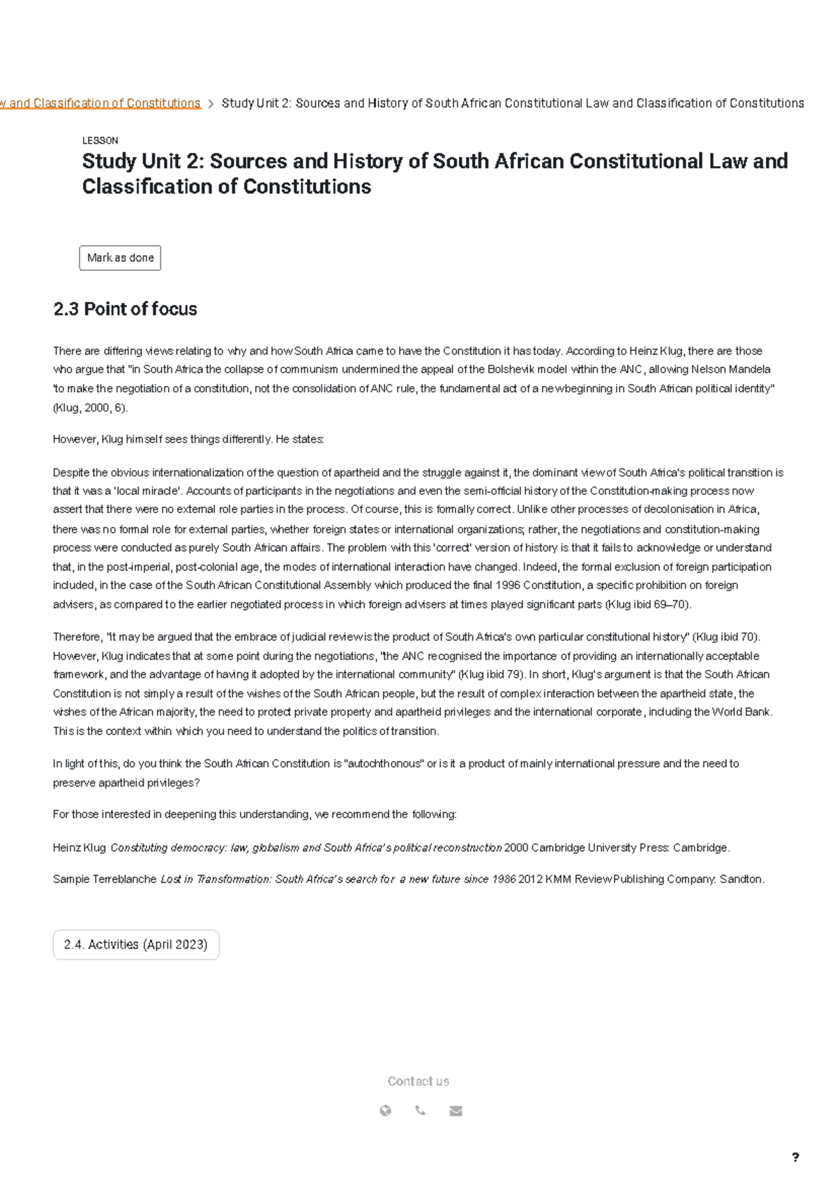 CSL2601-23-S2 Study Unit 2: Sources & History of SA Constitutional Law ...