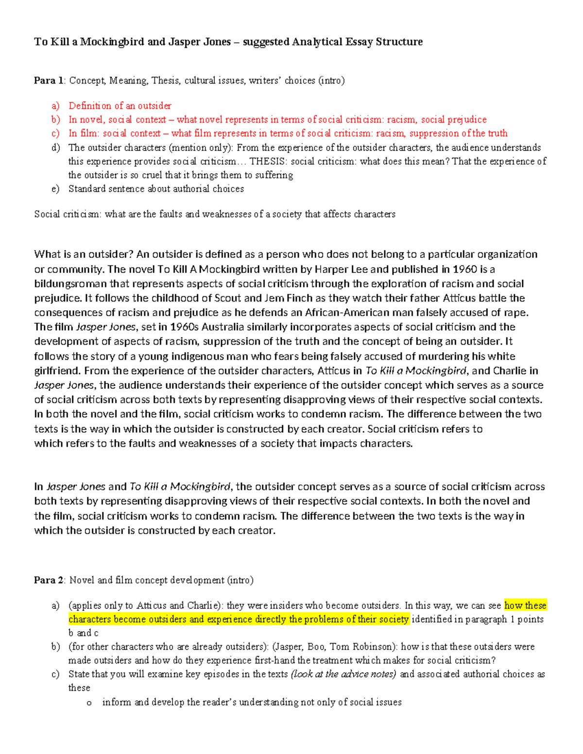 Suggested Analytical Essay Outline: To Kill a Mockingbird & Jasper ...