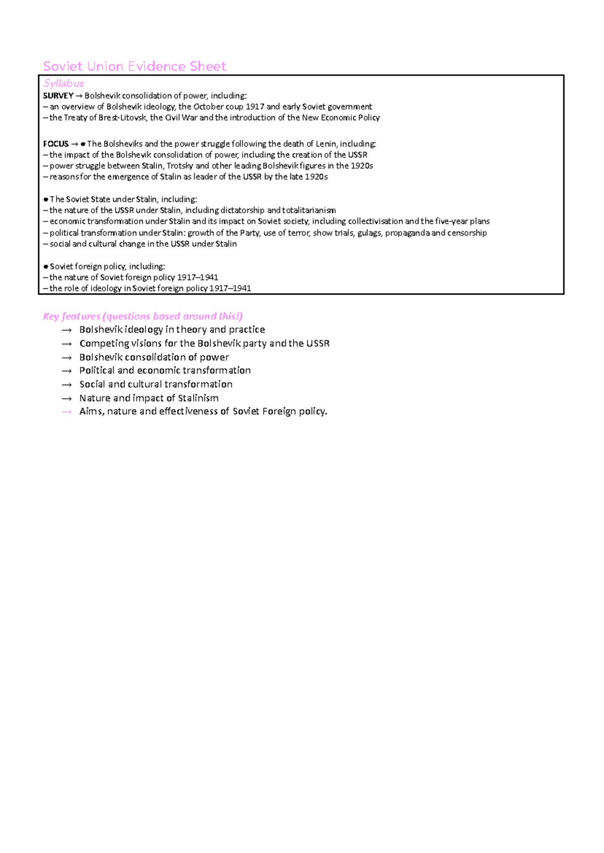 Russia & the Soviet Union (1917–1941): Comprehensive Evidence & Essay ...