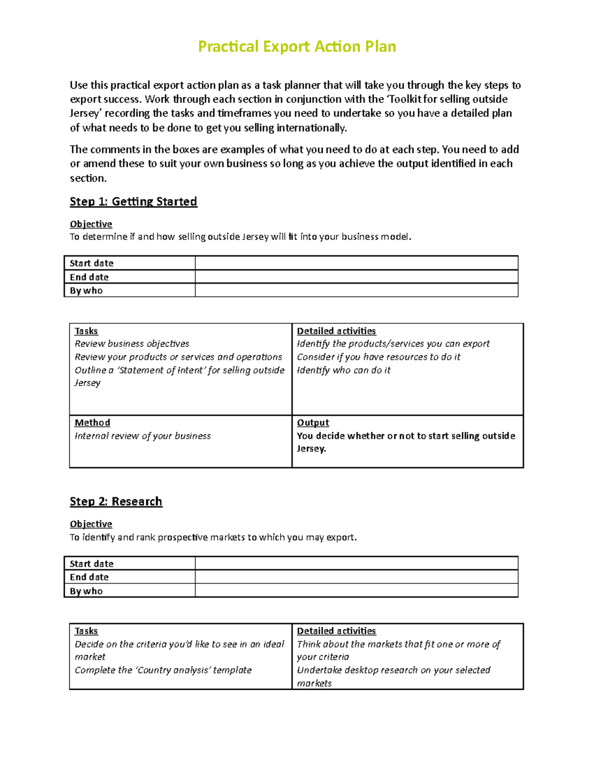 Export Action Plan Template - Use this practical export action plan as ...