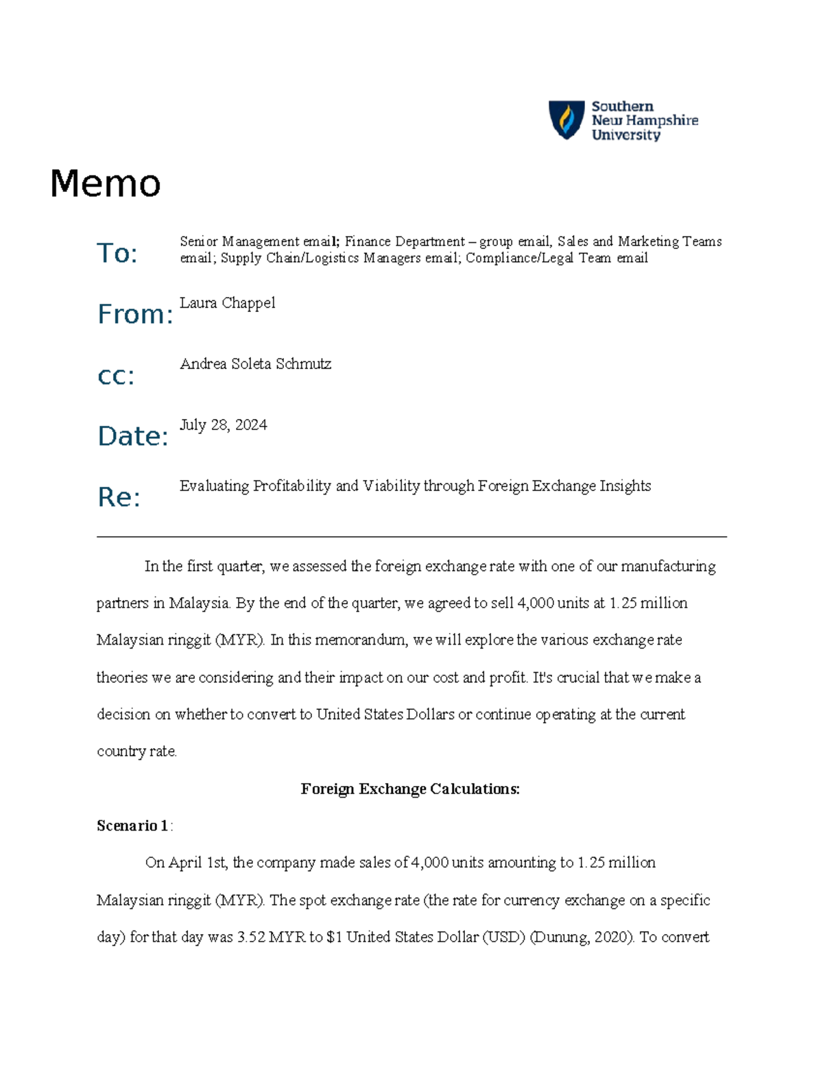 INT Foreign Exchange Memo: Insights on Profitability Strategies - Studocu