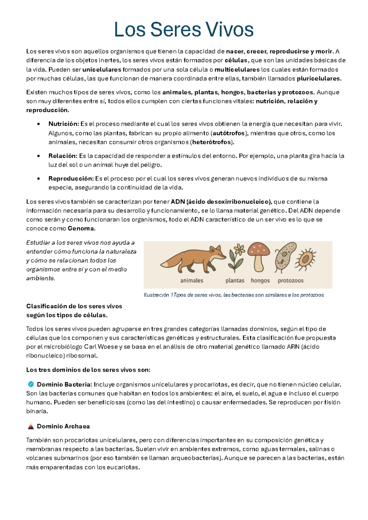 Los Seres Vivos: Clasificación y Funciones Vitales - Studocu