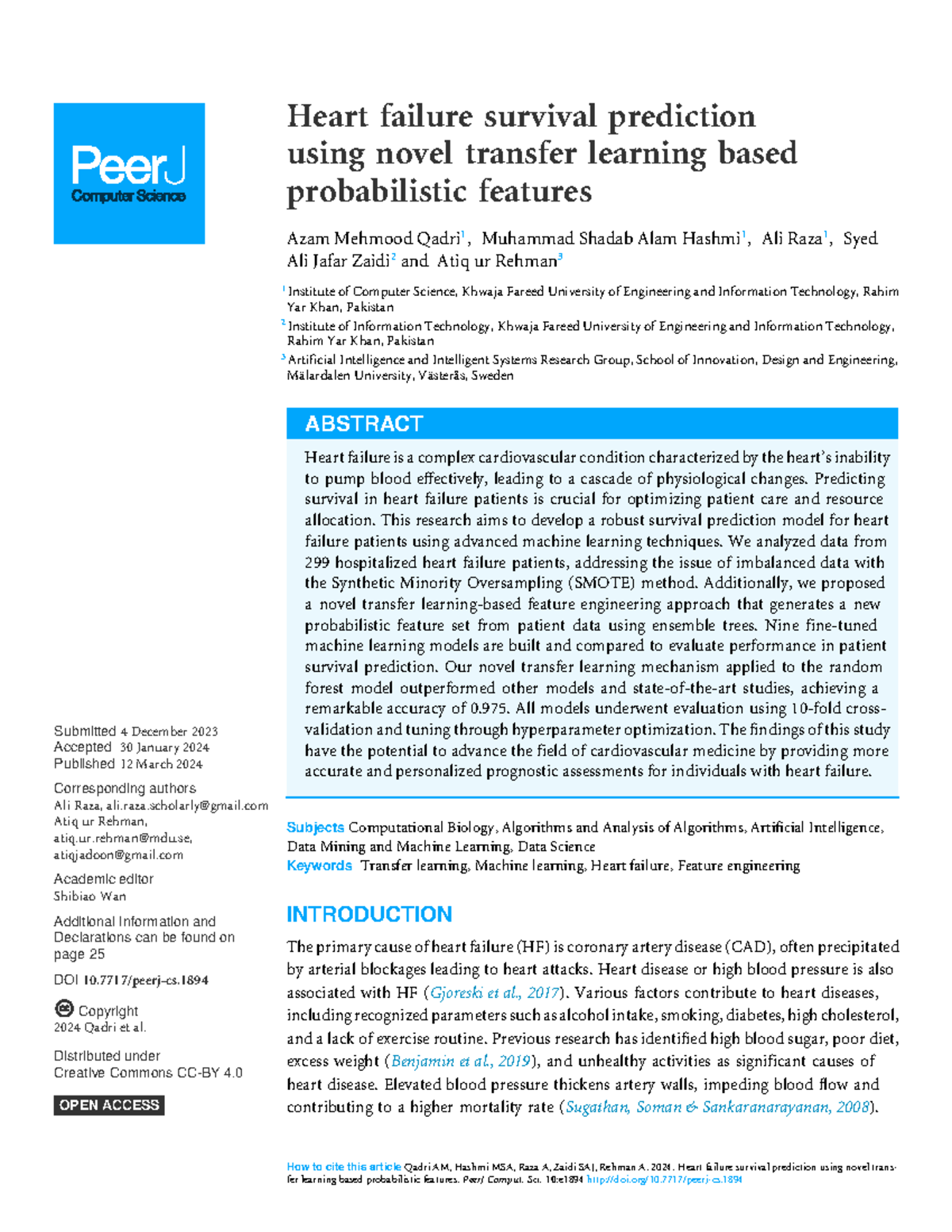 Heart Failure Survival Prediction Using Transfer Learning Techniques ...