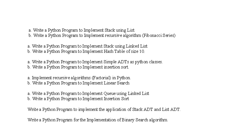 Dsa Questions: Python Programs for Data Structures and Algorithms - Studocu