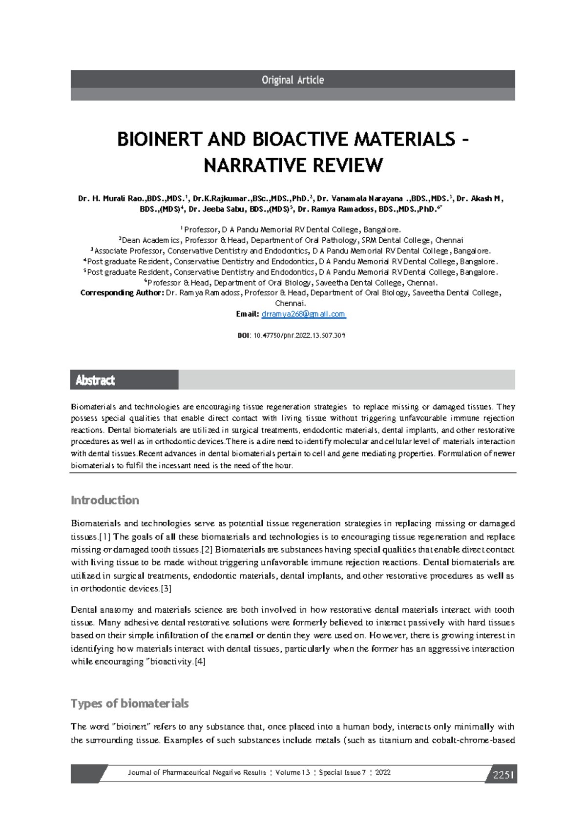 Bioinert and Bioactive Materials Review - JPNR S07 309 - Studocu