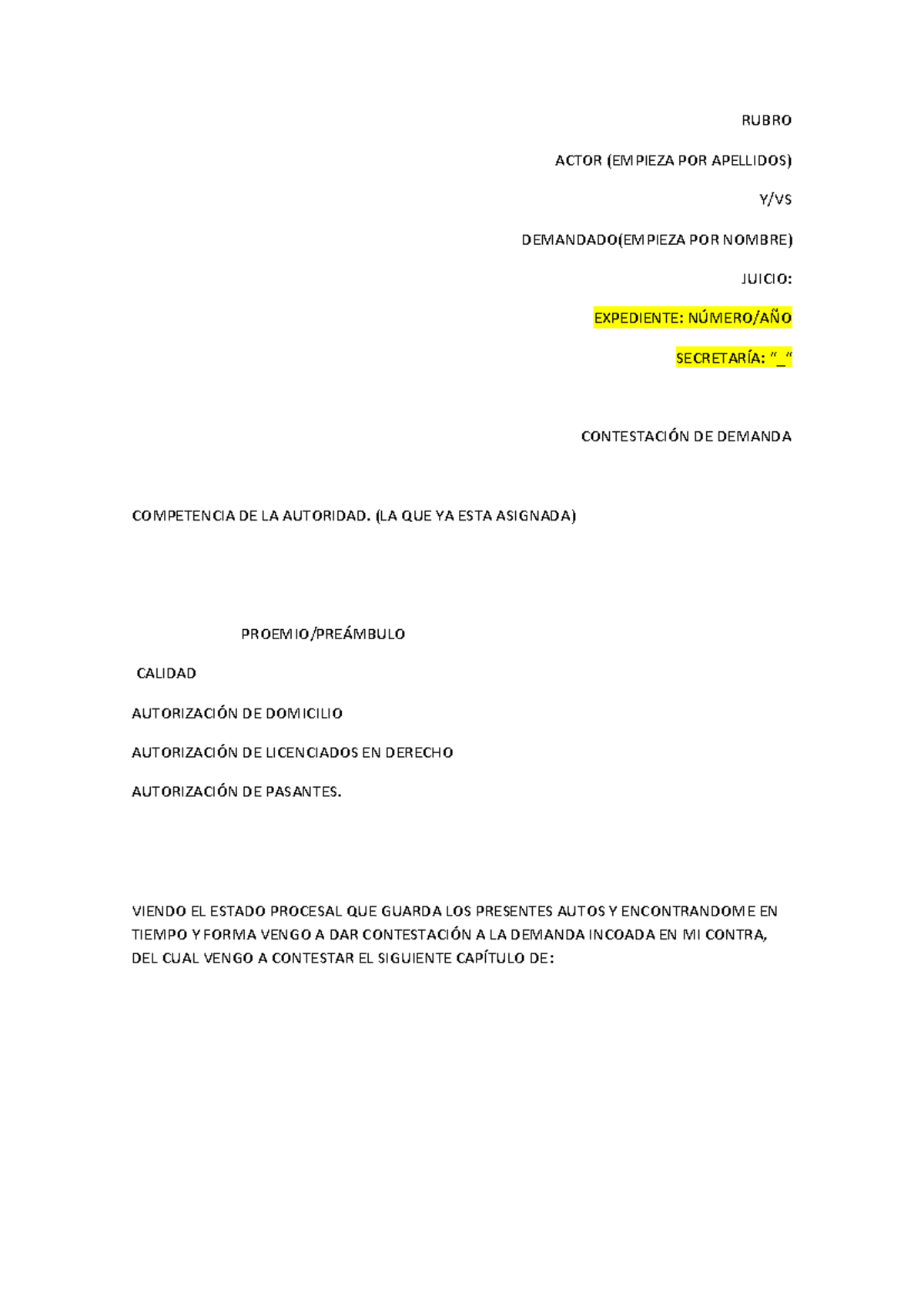 Contestación de Demanda de Apeo y Deslinde - Estructura Legal - Studocu
