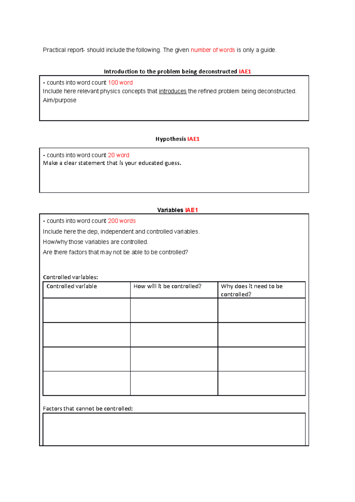 Practical Report Template for Physics Investigation IAE - Studocu