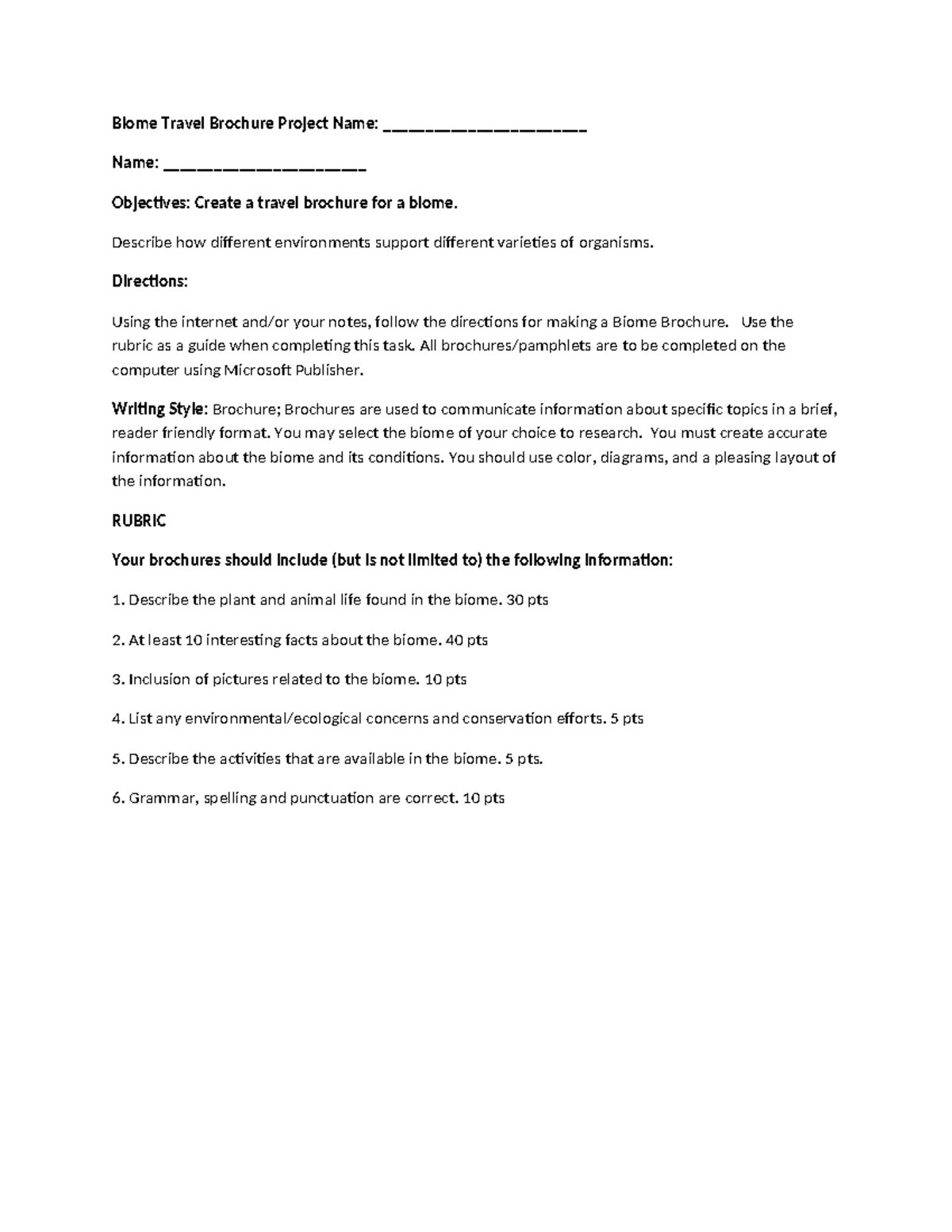 Samantha Aranda - Biome Travel Brochure rubric - Biome Travel Brochure ...