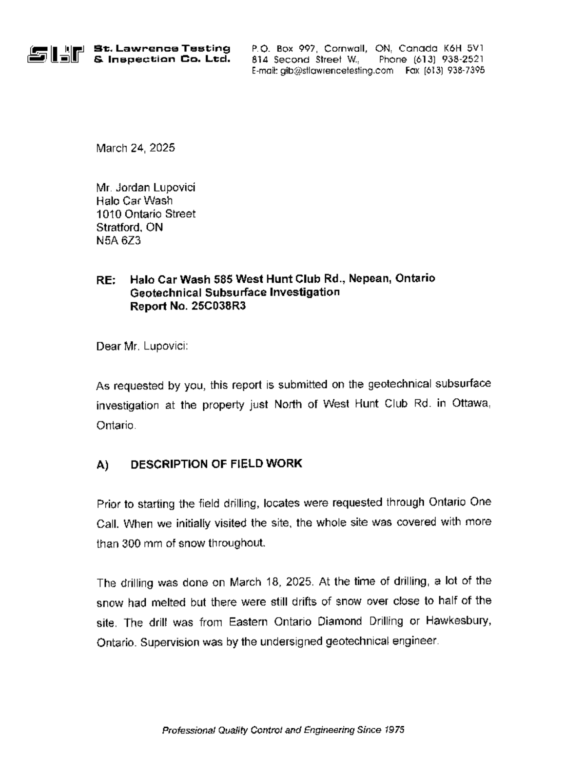 Geotechnical Subsurface Investigation Report No. 25C038R3 for Halo Car ...