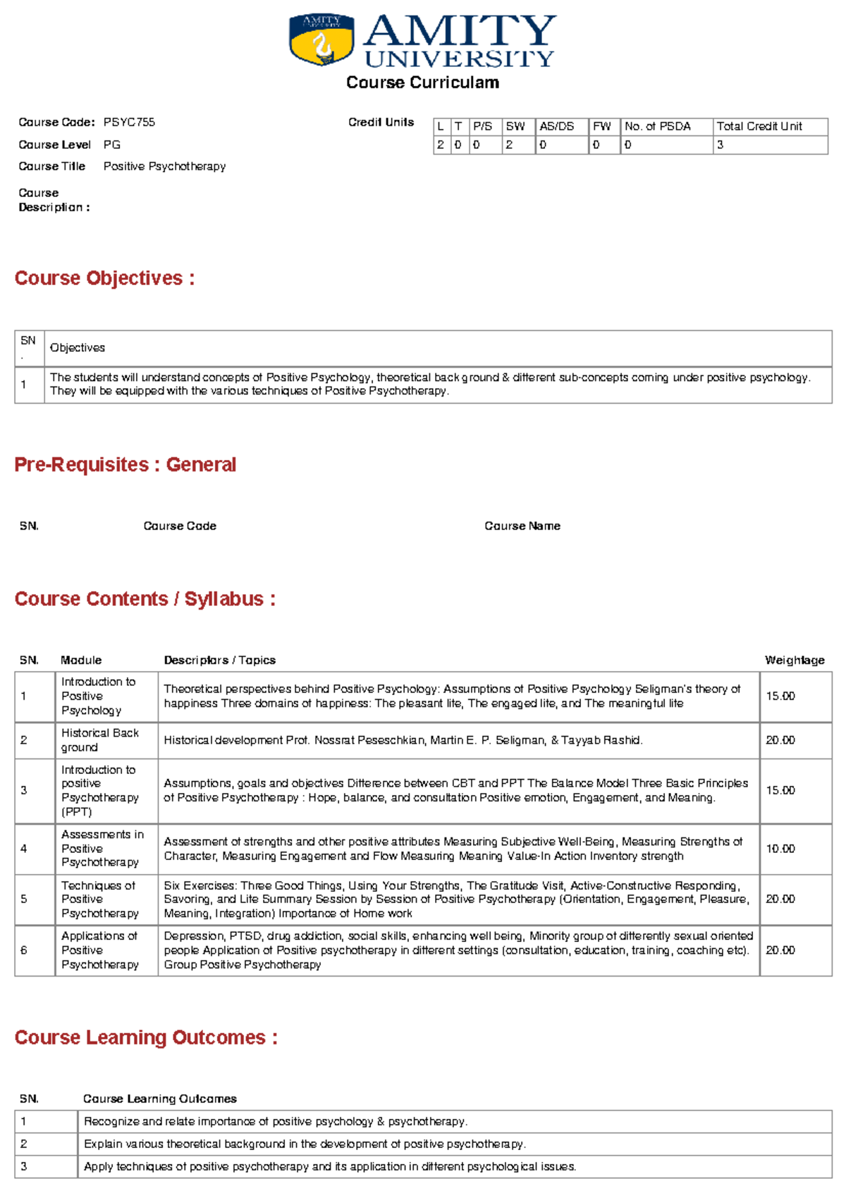 Positive Psychotherapy Syllabus - PSYC755 Course Overview & Objectives ...