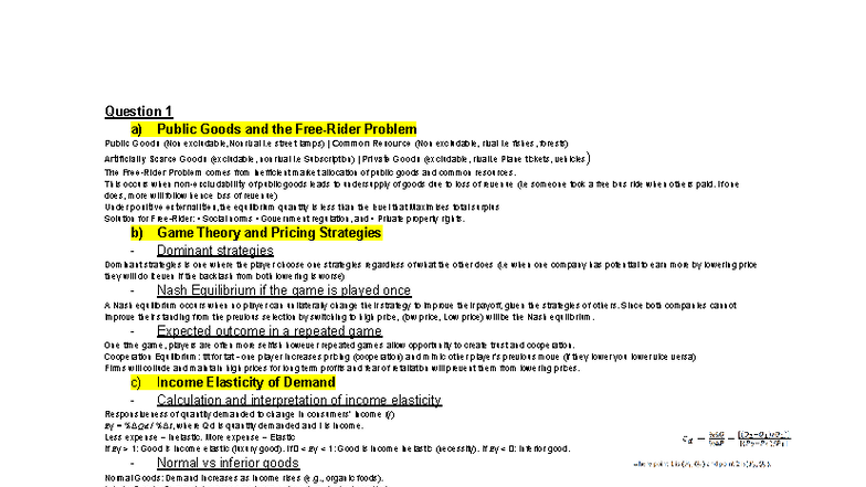 Econ 1001 Final Exam Cheat Sheet: Public Goods, Market Failures ...