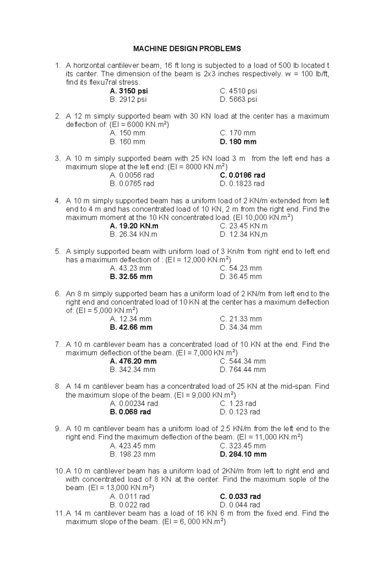 Pdfcoffee - Machibe design practical problems - MACHINE DESIGN PROBLEMS A horizontal cantilever ...