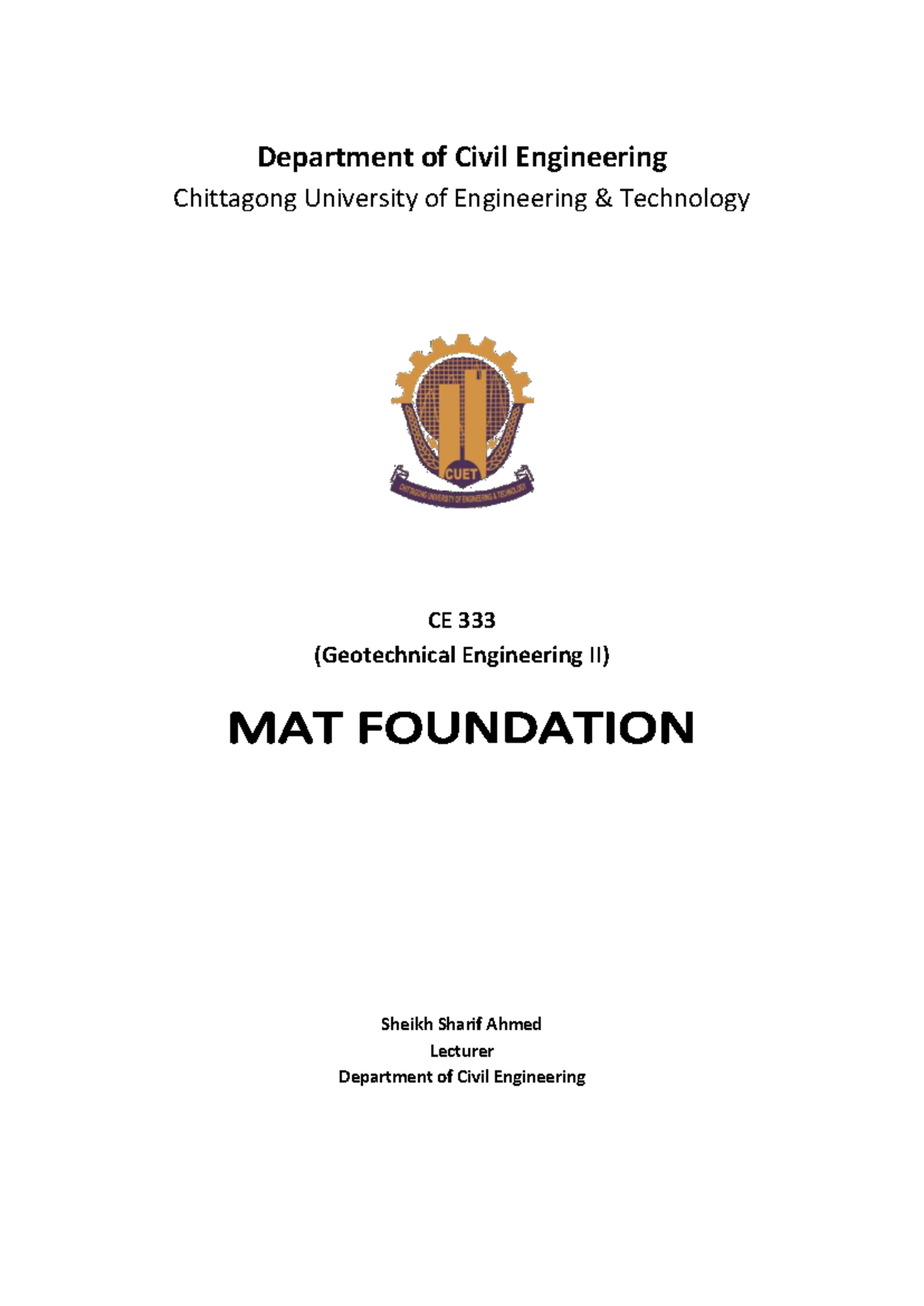 MAT Foundation Analysis and Bearing Capacity CE (Geotechnical II) - Studocu