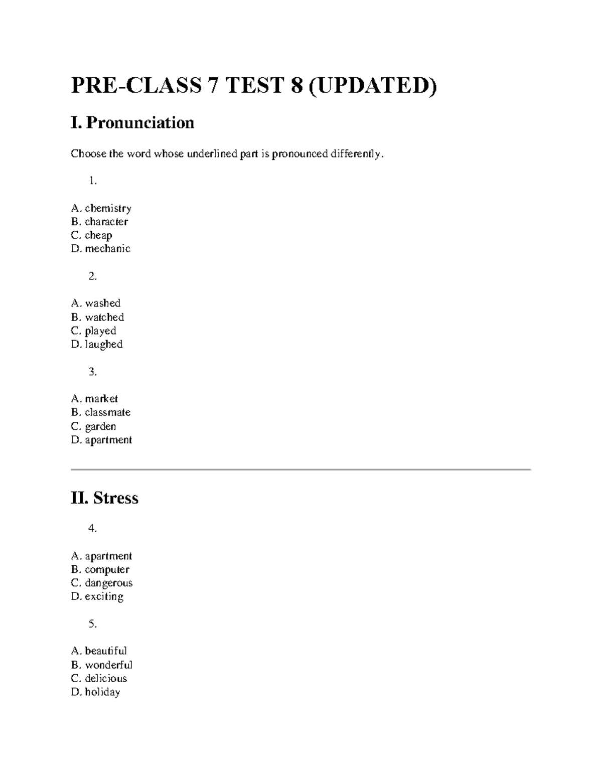 T8 - Updated Test 8: Pronunciation, Grammar, and Writing Exercises ...