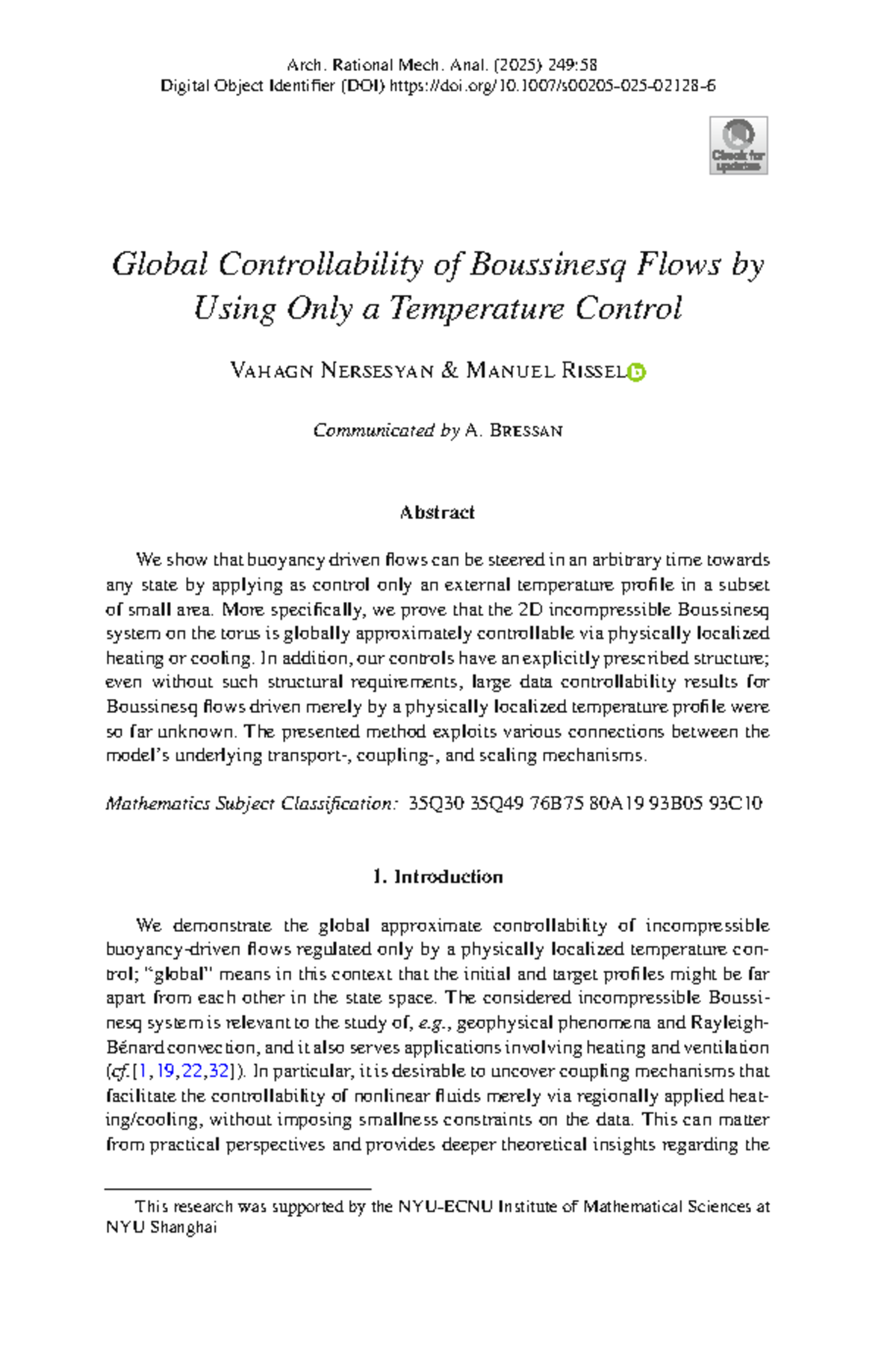 Global Controllability of Boussinesq Flows via Temperature Control ...
