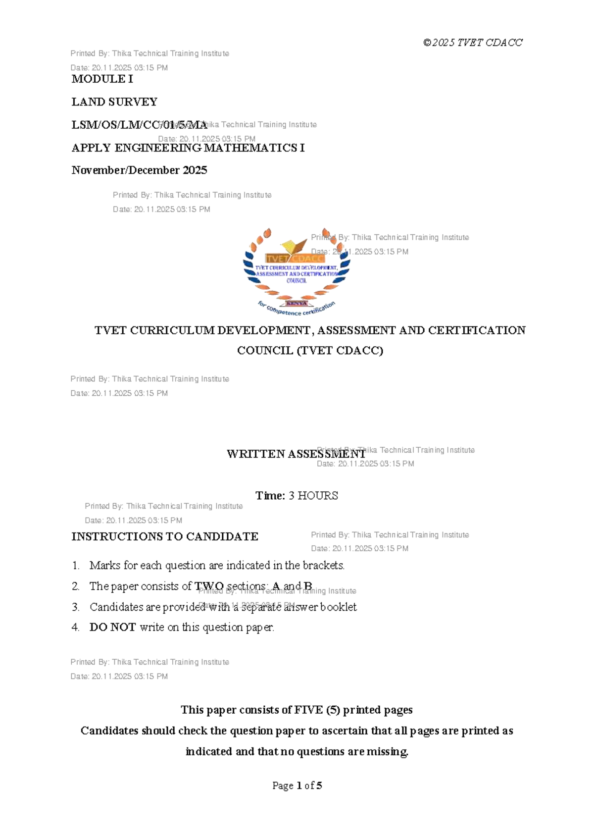 Apply Engineering Mathematics I: Land Survey Module 1 - Studocu