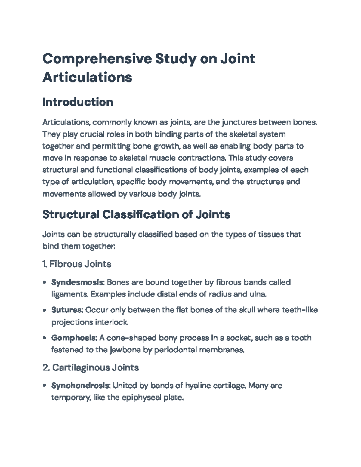 Functional Classification and Movement Types of Joints - BIO101 Notes ...
