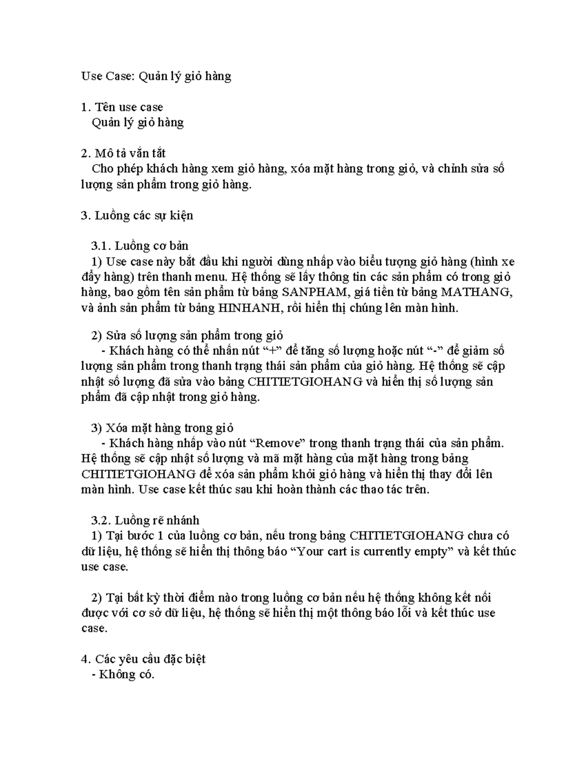 Use Case: Quản lý giỏ hàng và chức vụ trong hệ thống - Studocu