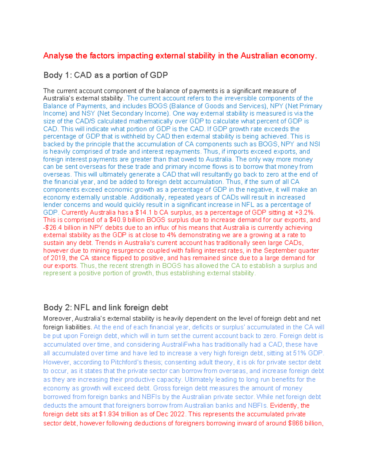 Analyse the factors impacting external stability in the Australian ...
