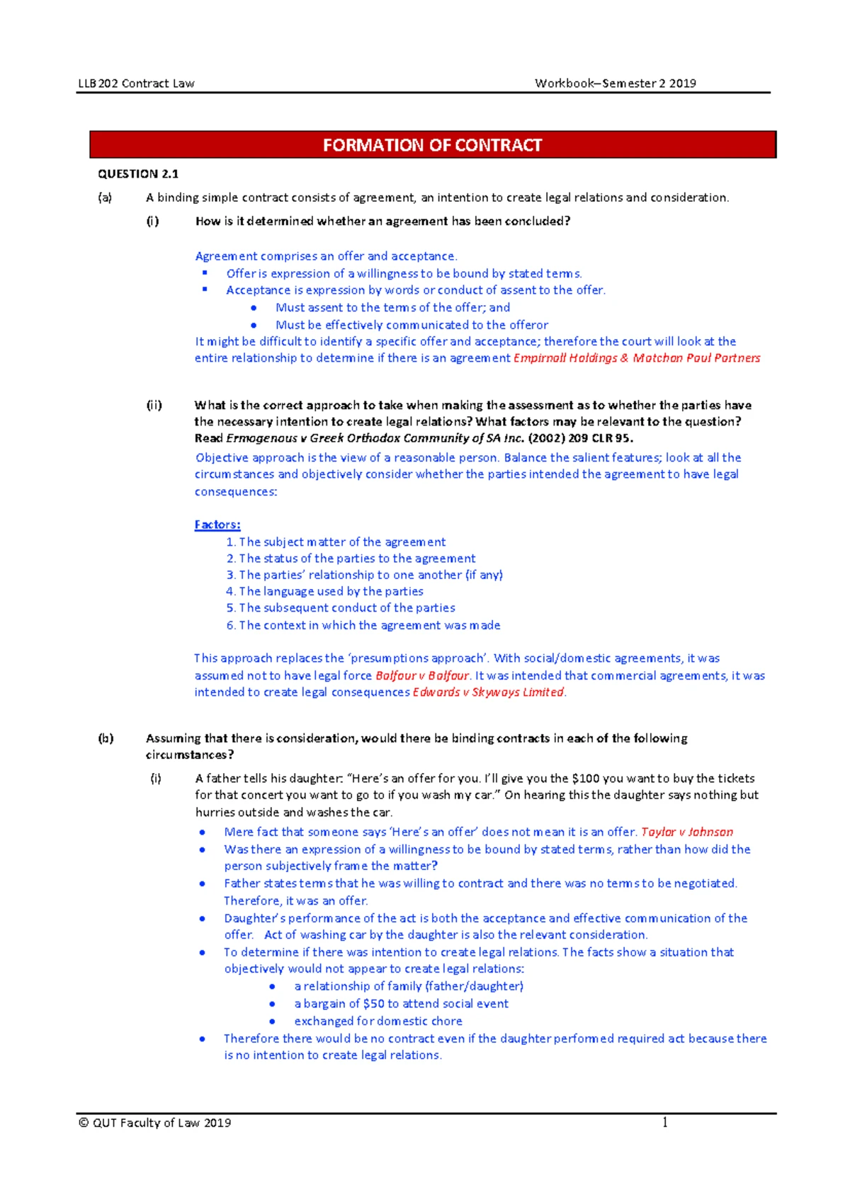 Contract Law LLB202 Tutorial Questions - Week 2 Overview and Instructions - Studocu