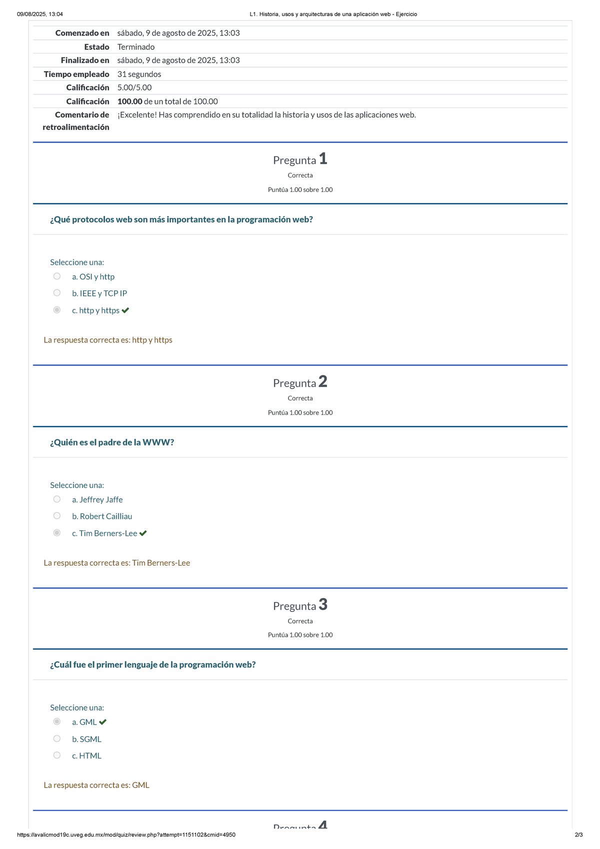 L1. Historia y Usos de Aplicaciones Web - Ejercicio Finalizado - Studocu
