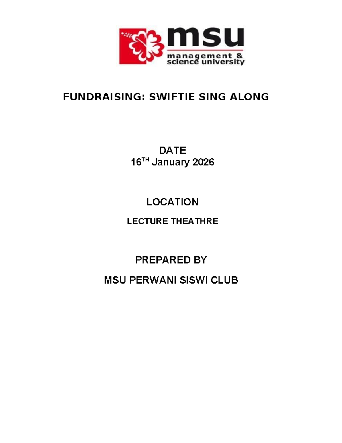 Proposal for Fundraising Event: Swiftie Sing Along (MSU) - Studocu