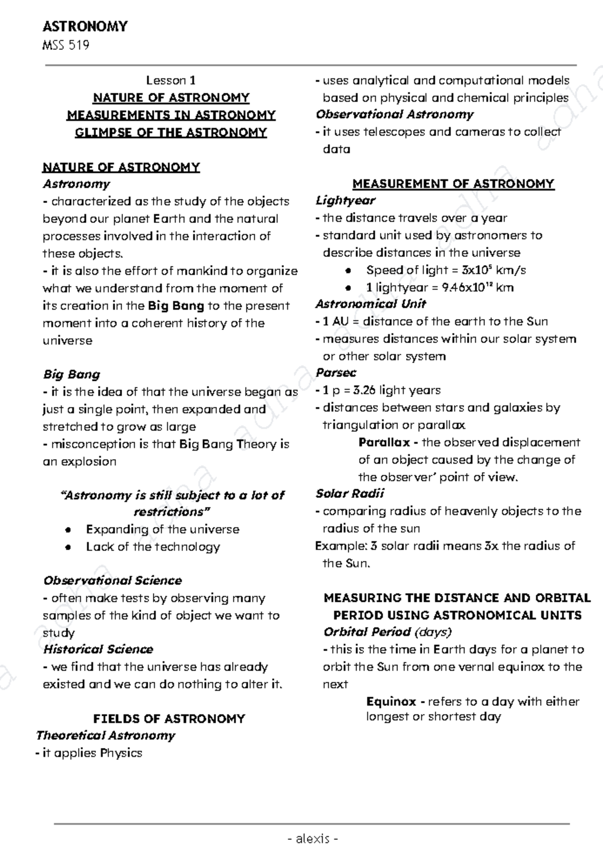 ASTRONOMY MSS 519: Understanding the Universe and Its Measurements ...