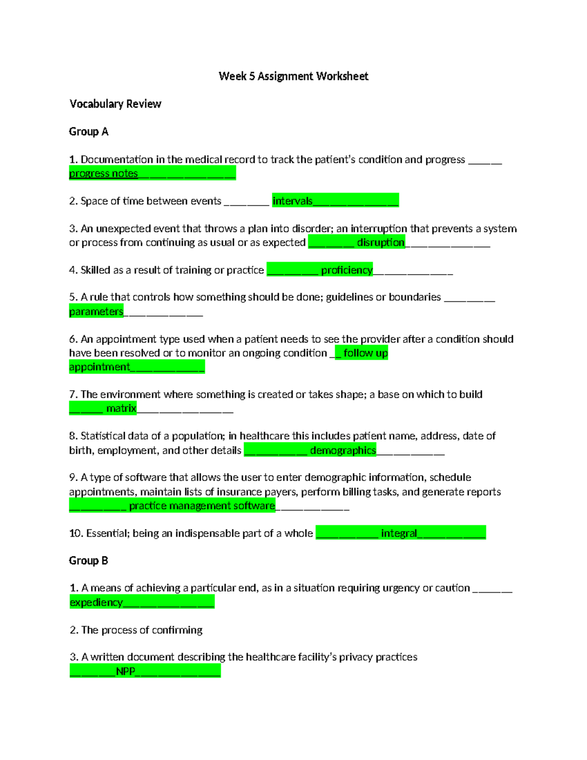 Week 5 Assignment: Vocabulary Review & Appointment Scheduling Insights ...