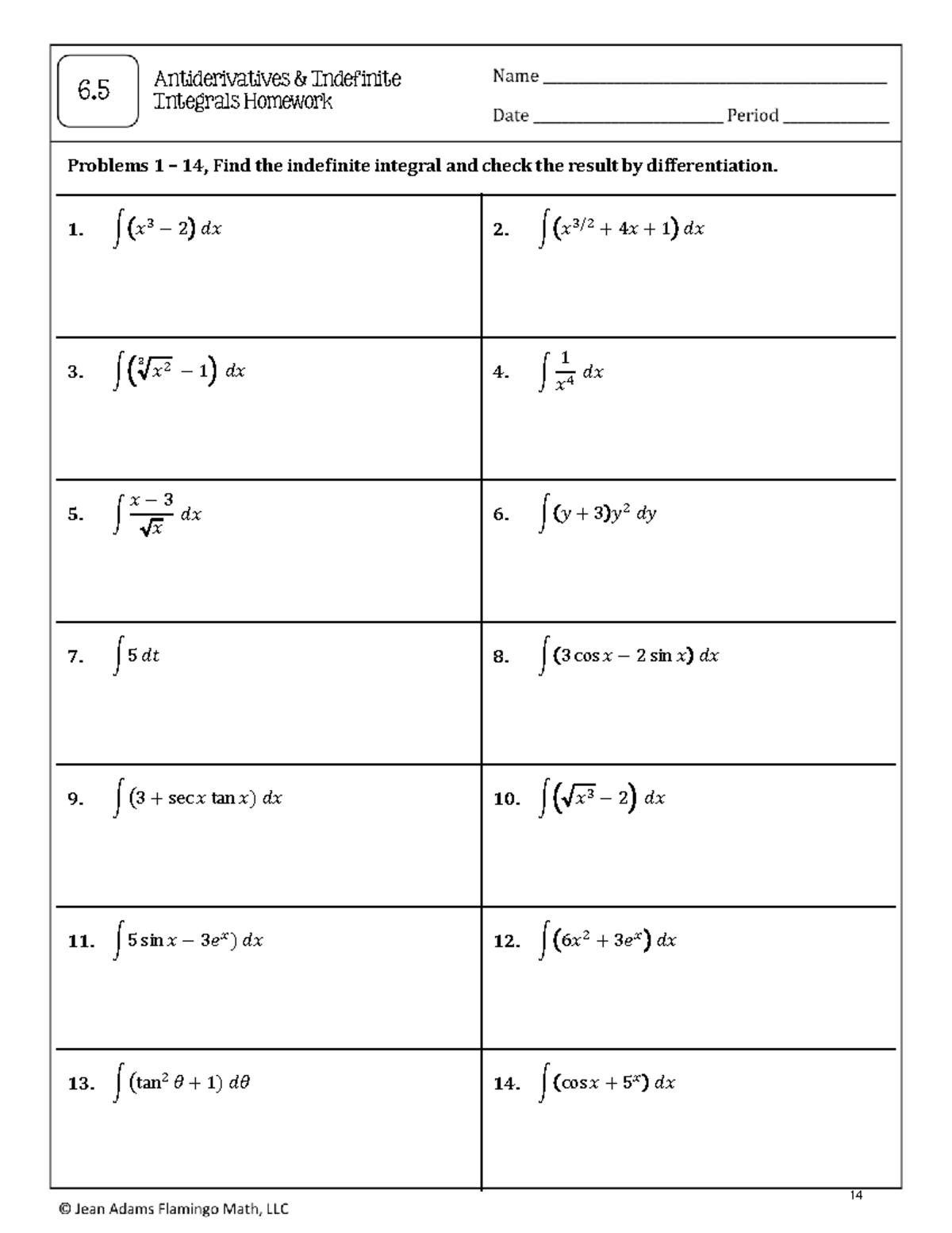 AP Calc 6.5 HW - Antiderivatives & Indefinite Integrals Problems - Studocu