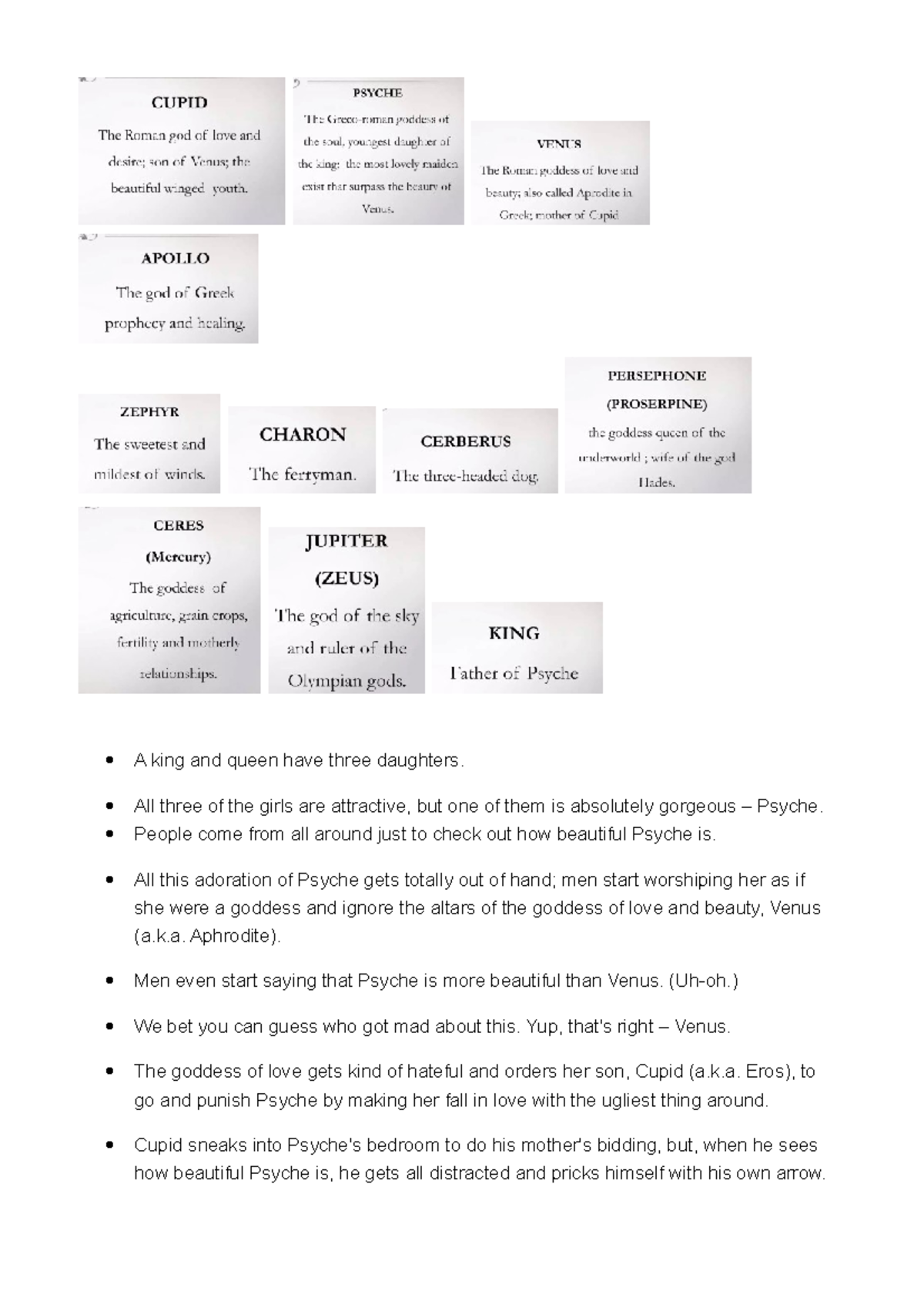 Cupid AND Psyche - elements of a story - A king and queen have three ...