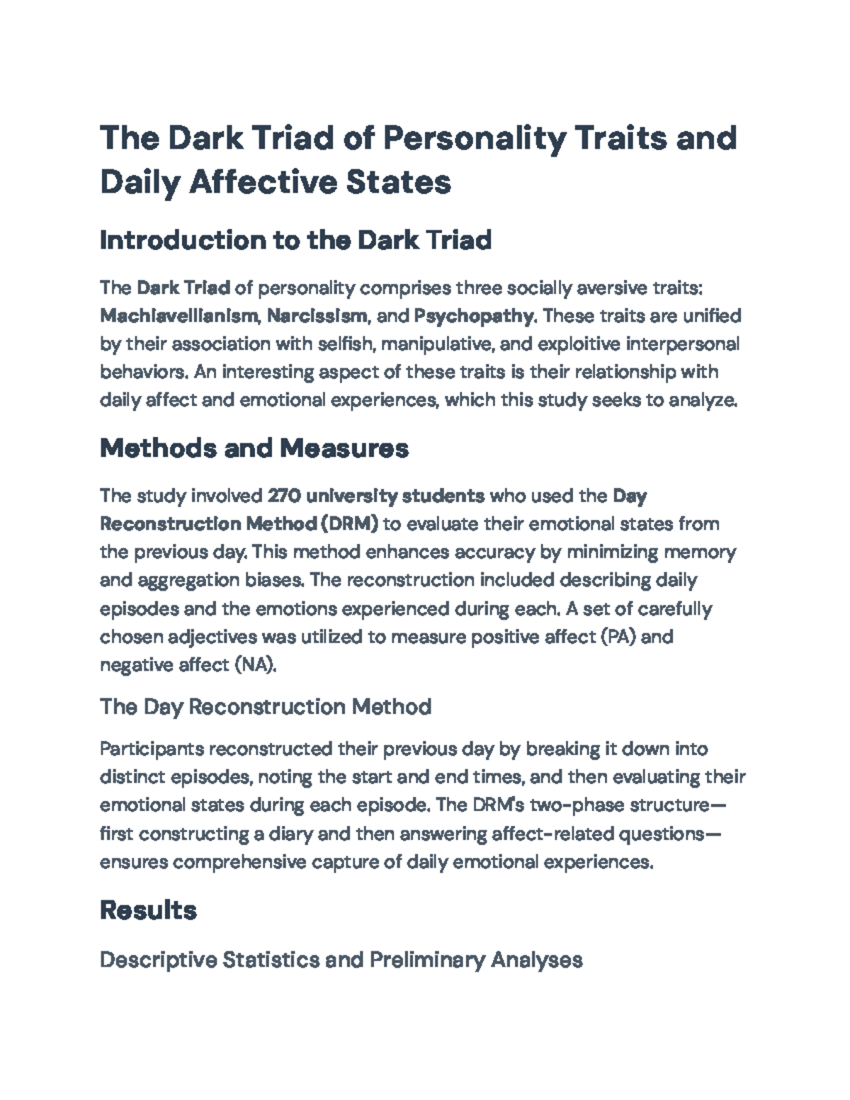 The Dark Triad Personality Traits: Impact on Daily Emotions and Affect ...