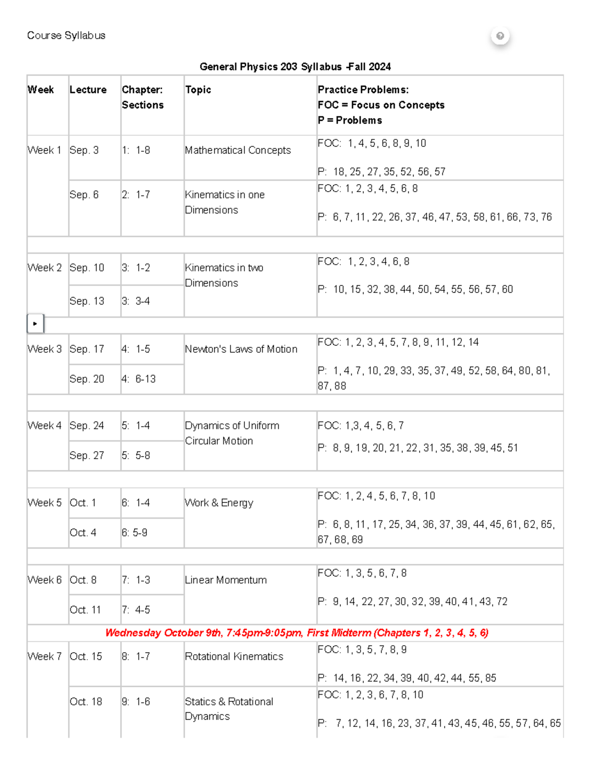 Syllabus for General Physics 203 - Fall 2024 Details and Schedule - Studocu