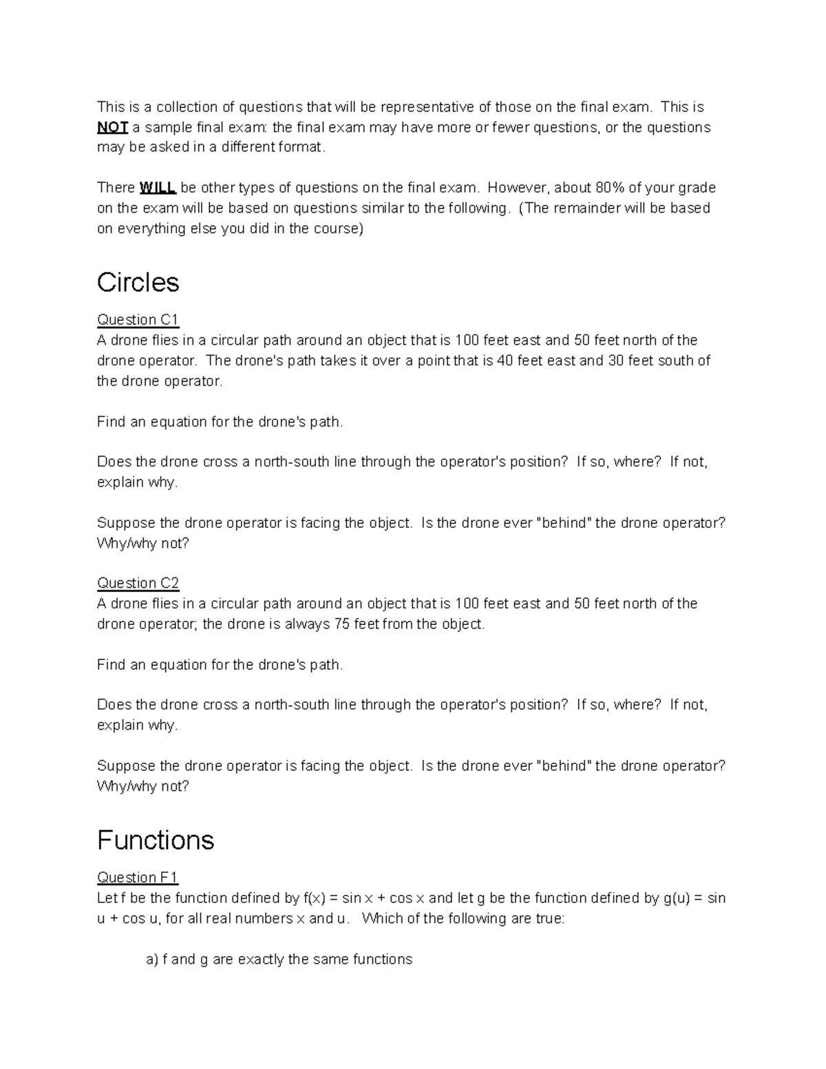 Study Guide Final Exam Math 1011 1012 This Is A Collection Of