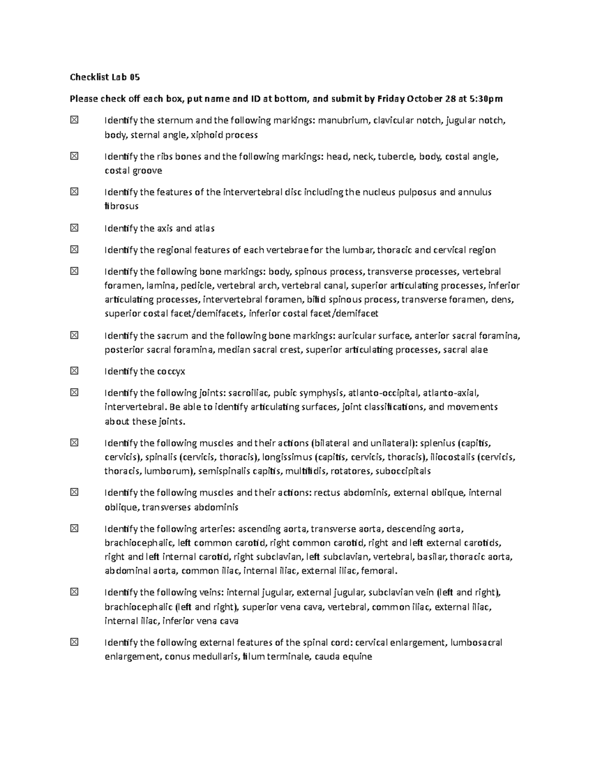 Lab 05 Checklist: Anatomy Identification Tasks and Submission Details - Studocu