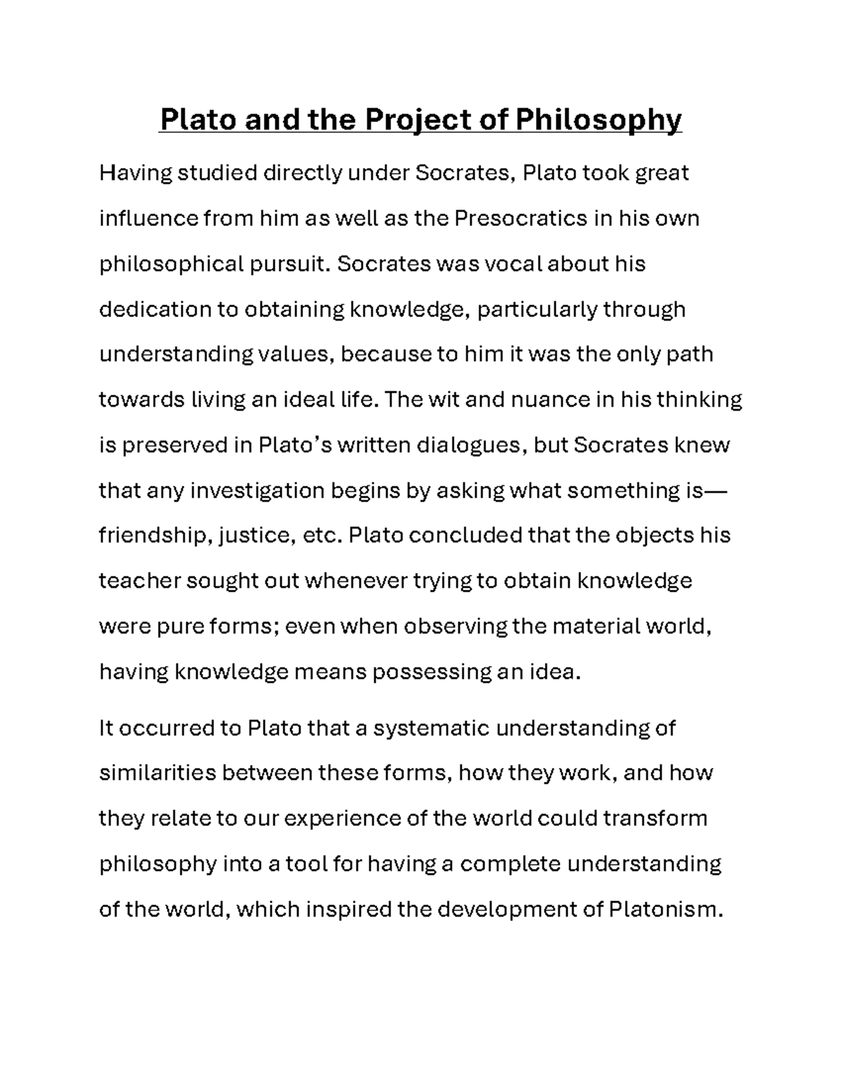 PHIL 101: Plato's Influence on Philosophy and Platonism - Studocu