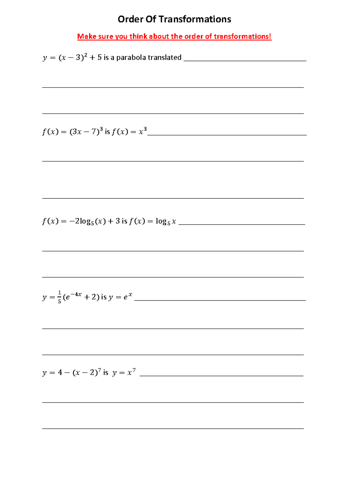 5 & 6 - Order of Transformations Worksheet (Print) - Studocu