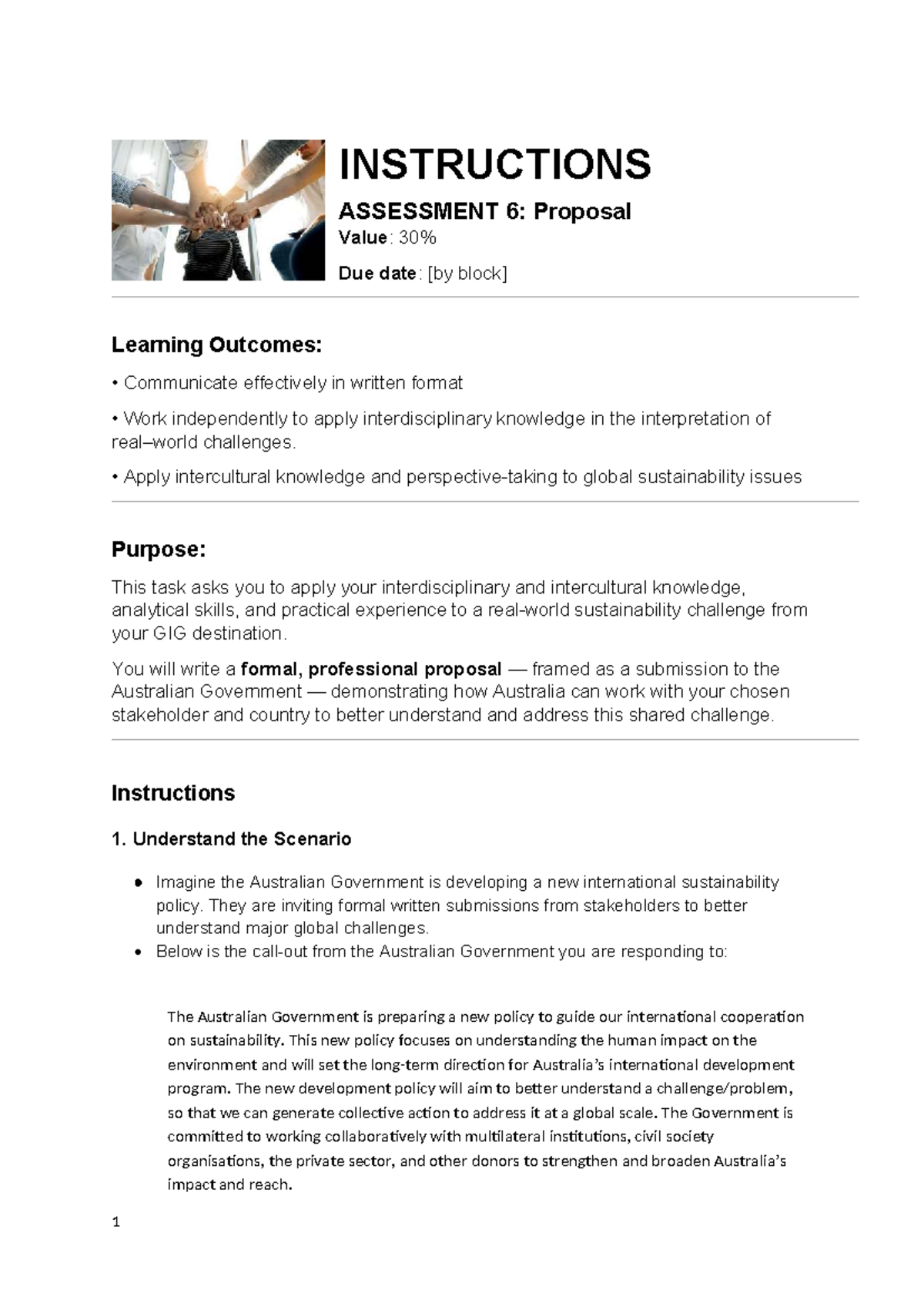 Assessment 6: Proposal Instructions for Sustainability Challenge ...