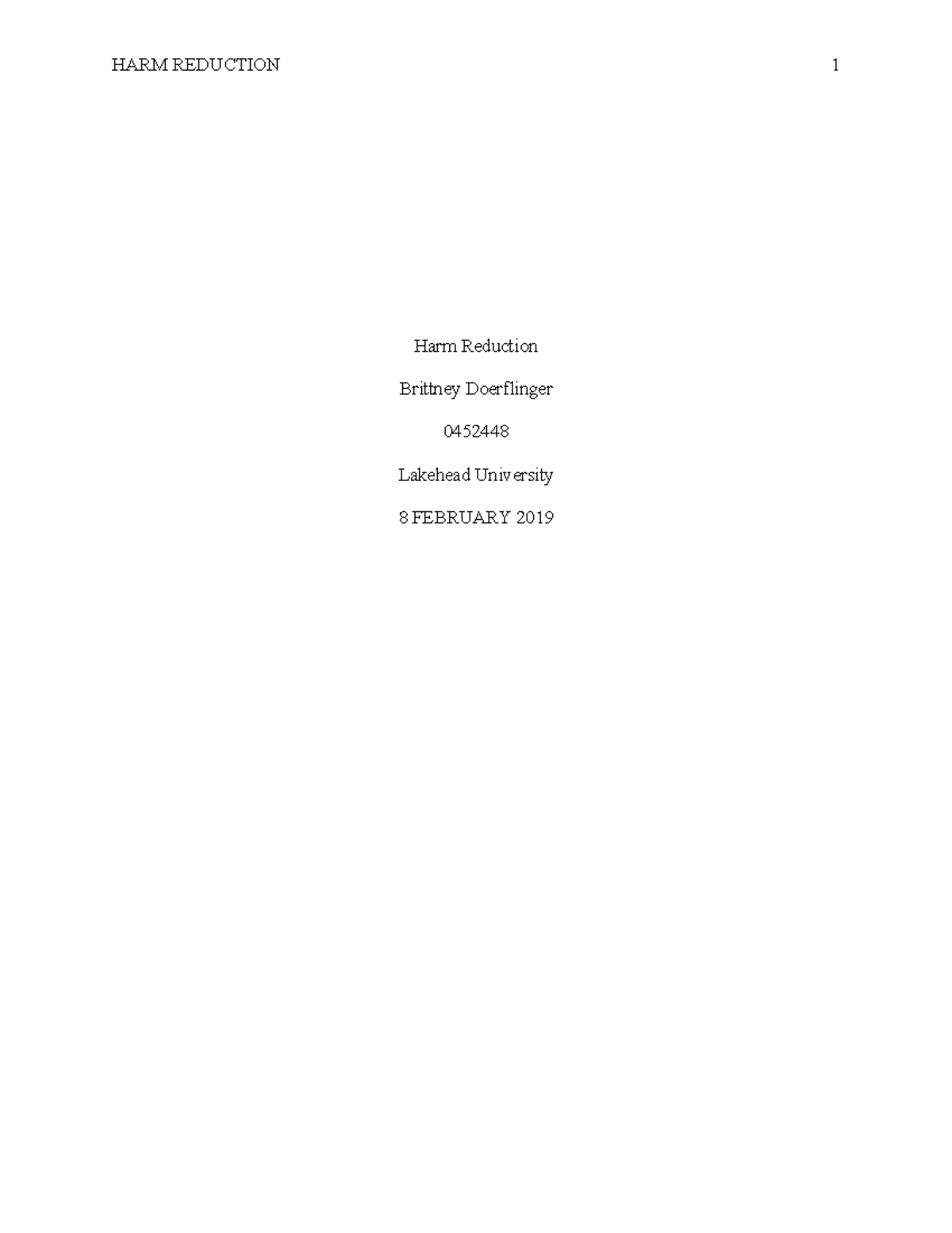 Reflection Paper on Harm Reduction Strategies (0452448) - Studocu