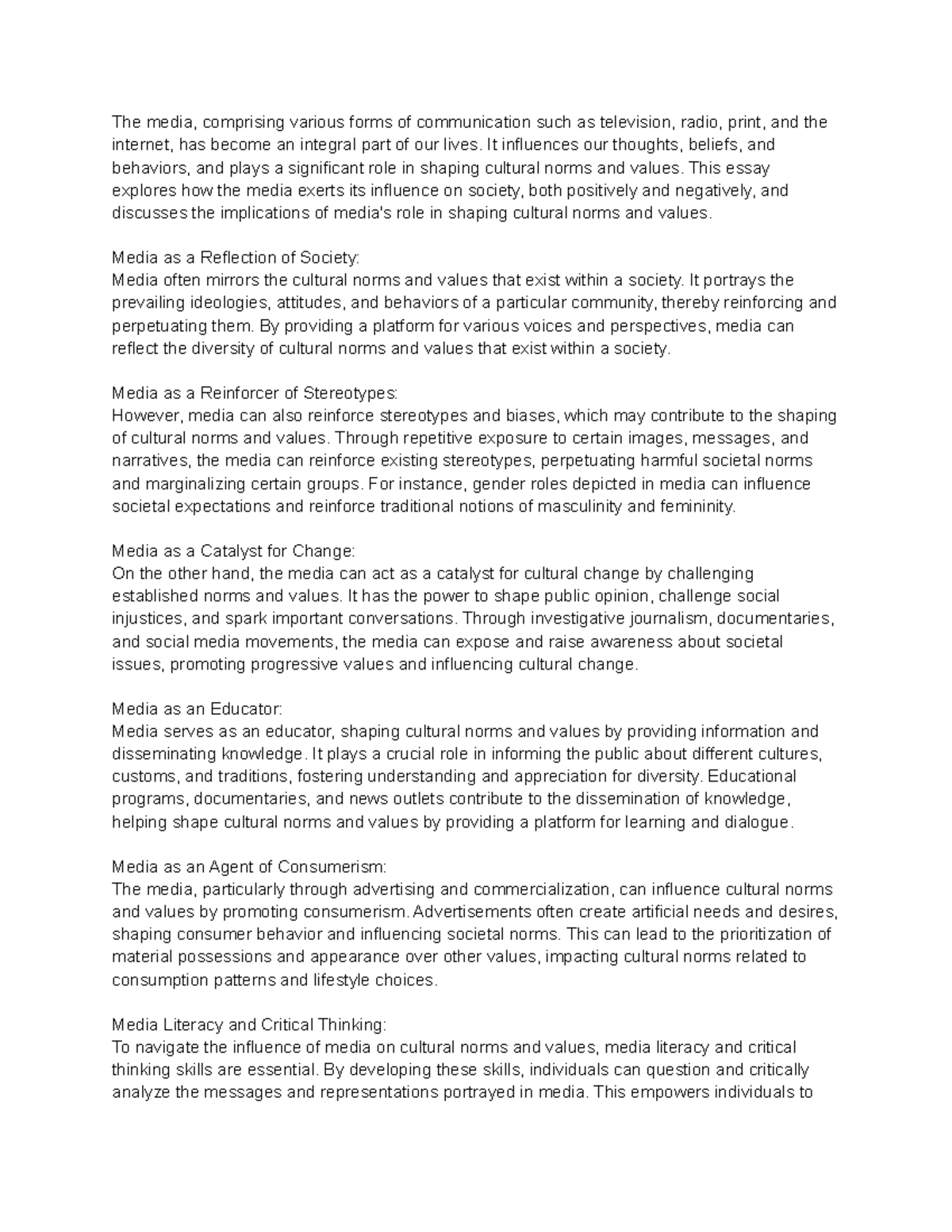 The Influence of Media on Cultural Norms and Values: An In-Depth ...