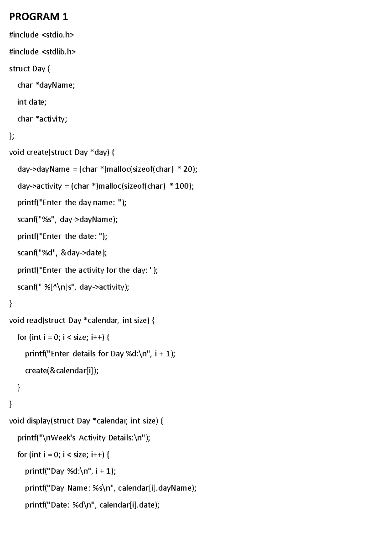 DSA LAB 1-6 Programs - notes - PROGRAM 1 #include #include struct Day ...