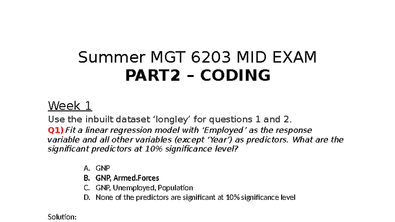 Midterm Exam MGT 6203: Linear Regression & Logistic Models Analysis ...