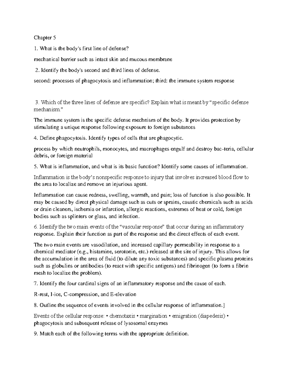 Patho Worksheet for Chapters 5-8: Immune Response & Inflammation - Studocu