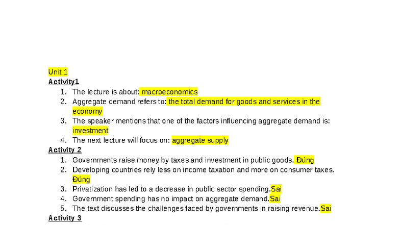 ECO2 Key Lecture Notes: Macroeconomics & Aggregate Demand Activities ...