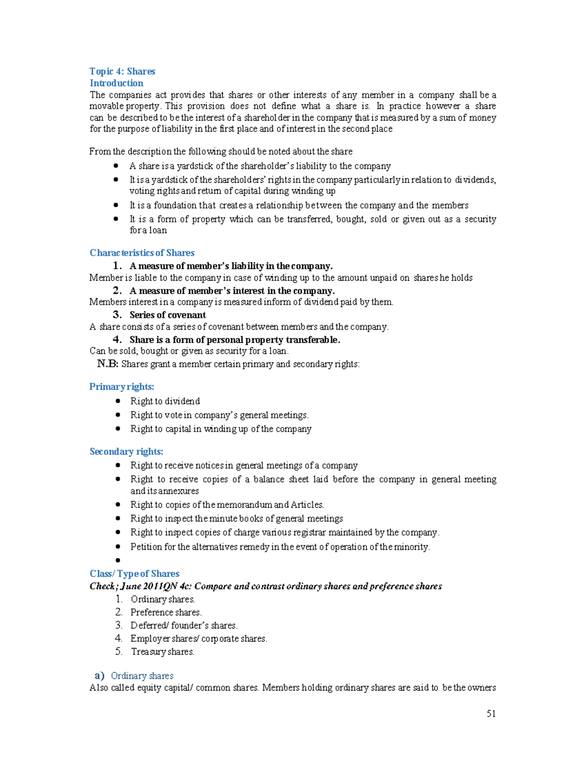 Shares - Introduction and Characteristics (Course Code: FIN 101) - Studocu