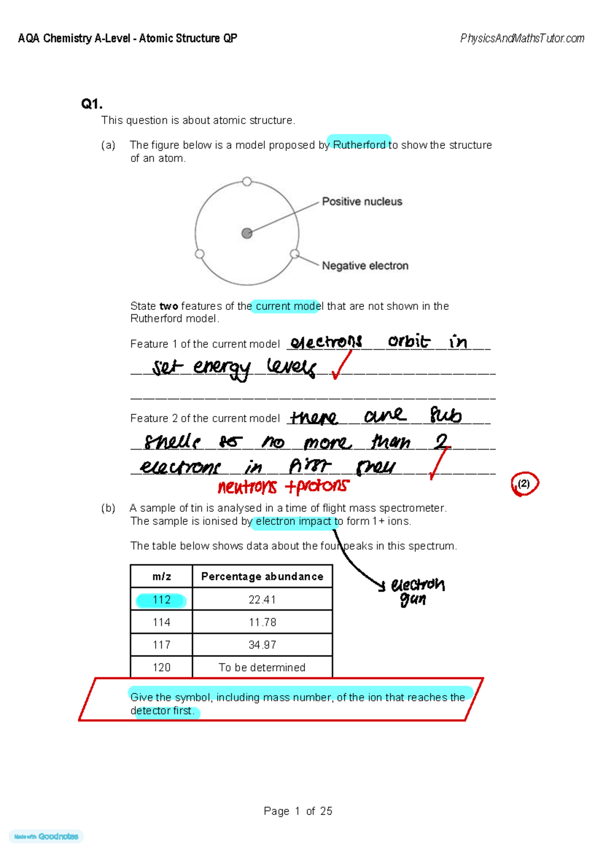 Atomic Structure QP - aqa chem - Q1. This question is about atomic ...